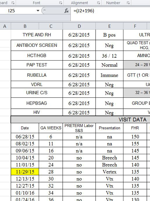Prenatal Record with Dynamically Changing Dates